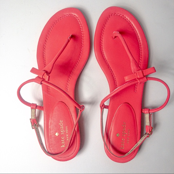 kate spade | Shoes | Kate Spade Neon Pink Leather Talie Bow T Sandals ...